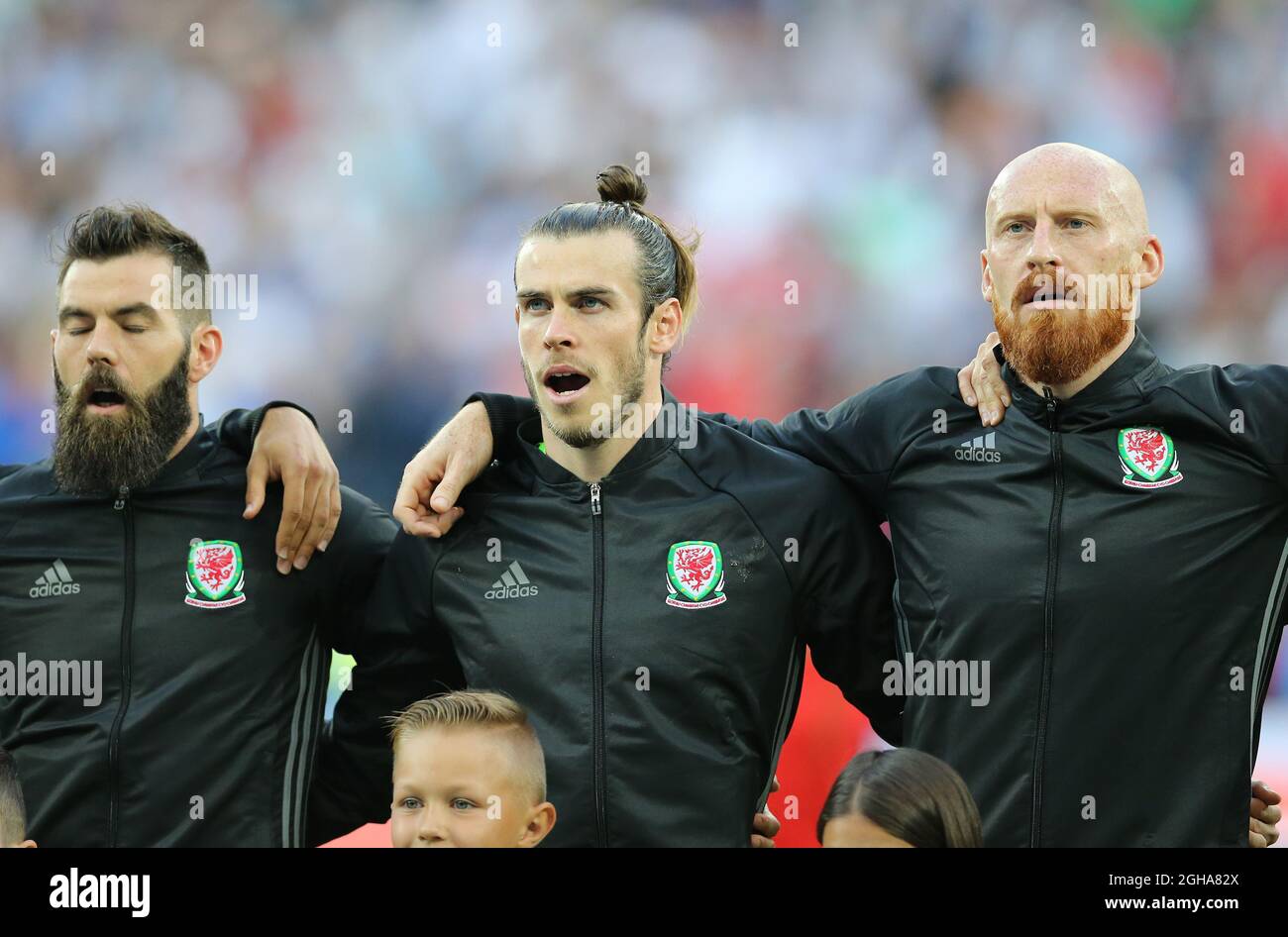 Gareth Bale of Wales sings the national anthem during the UEFA European ...