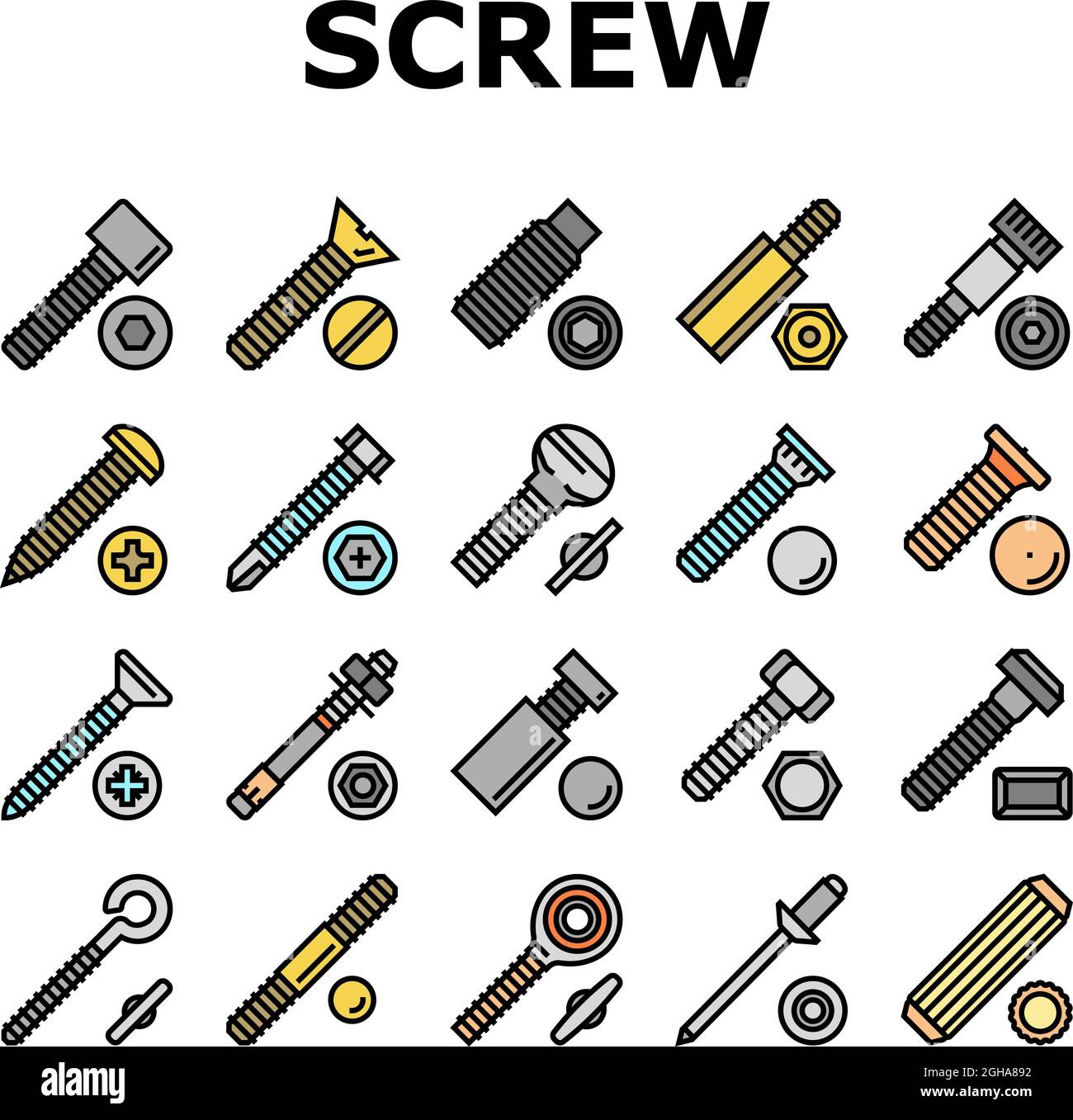 Screw And Bolt Building Accessory Icons Set Vector Stock Vector Image ...