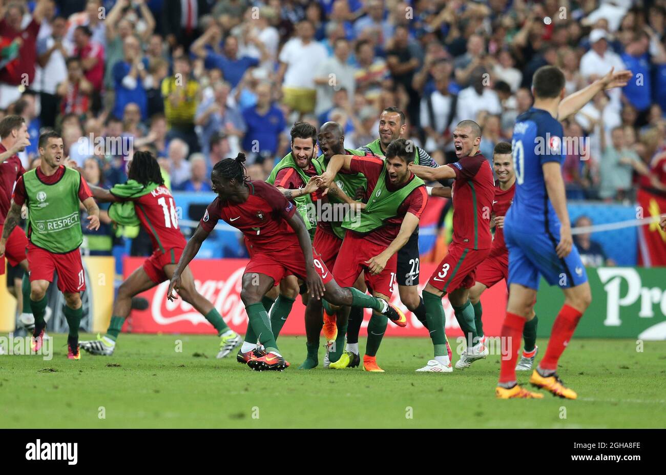 Eder of Portugal runs to celebrate his goal in extra time during the ...