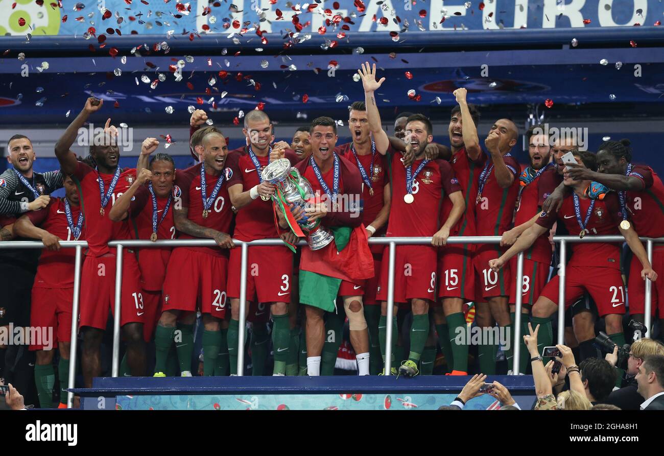 Cristiano Ronaldo of Portugal lifts the European Championship trophy ...