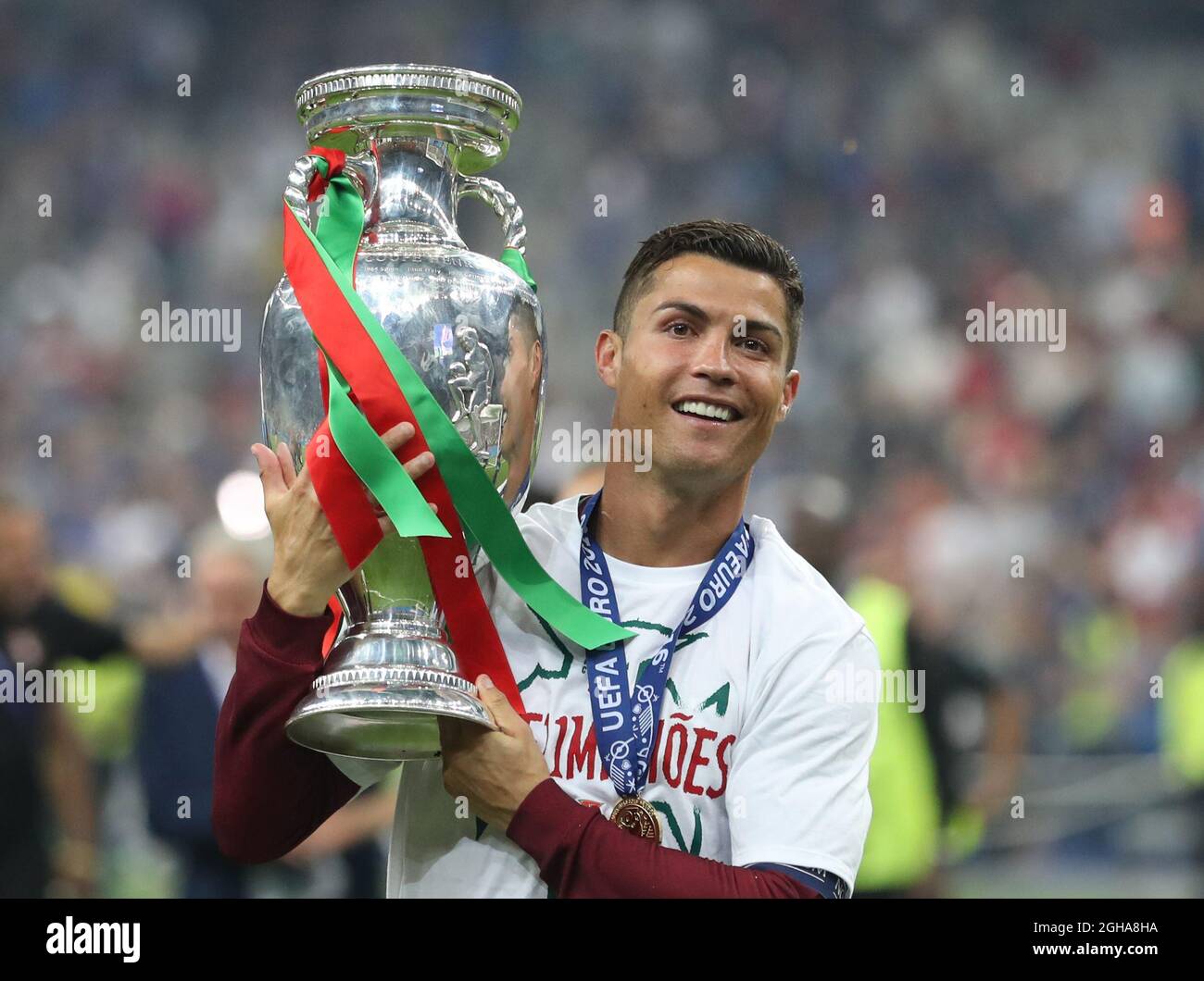 Cristiano Ronaldo of Portugal with the trophy during the UEFA European ...