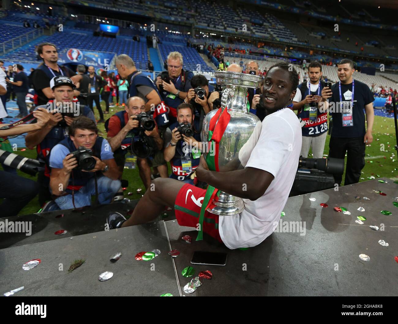 Winning goalscorer Eder of Portugal poses with the trophy during the ...