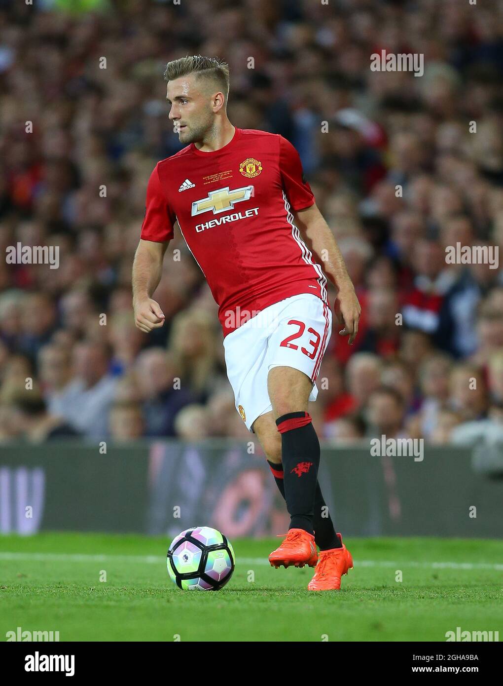 Luke Shaw of Manchester United during the Wayne Rooney testimonial ...
