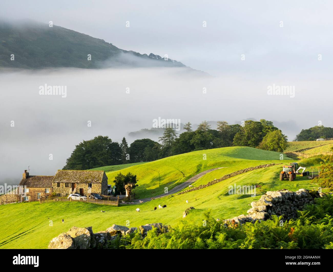 Mist over the slopes of Wansfell from Kirkstone Pass, Lake District, UK ...