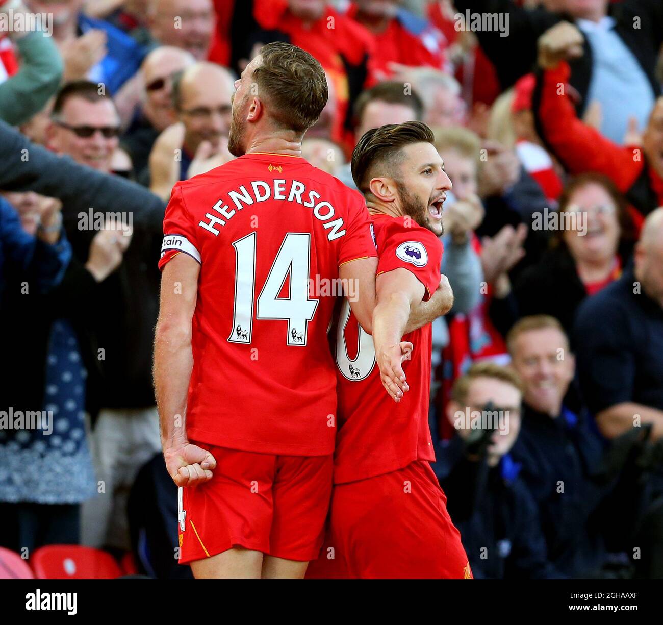 Adam lallana liverpool celebrates hi-res stock photography and images ...