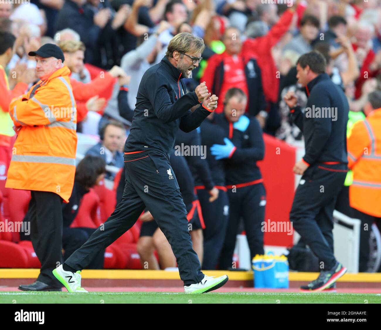 Jurgen Klopp manager of Liverpool celebrates the first goal during the ...