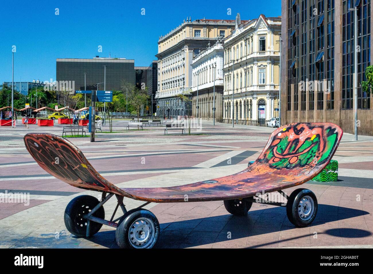 Sculpture or urban art of a skateboard in the Olympic Boulevard '15 of ...