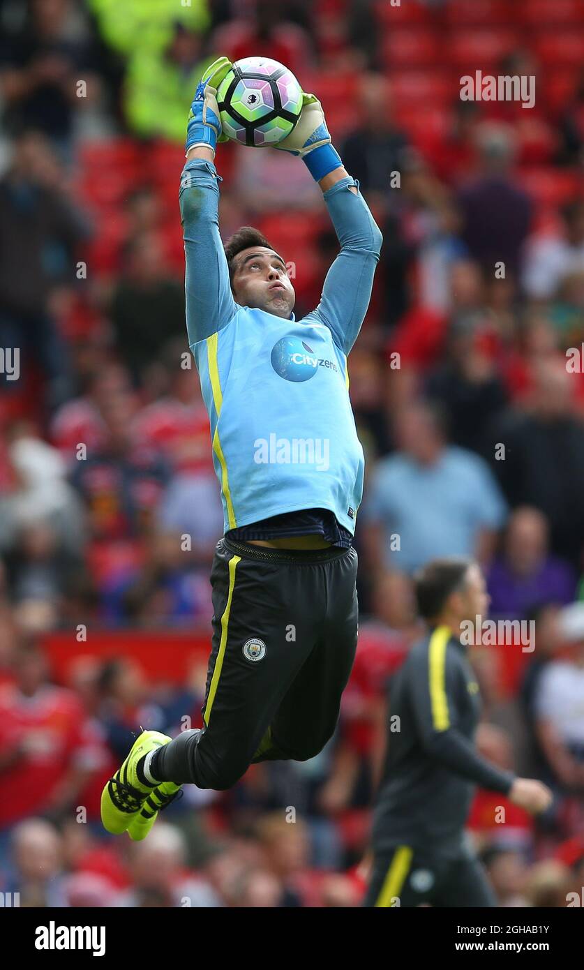 Claudio Bravo of Manchester City warms up during the Premier League ...