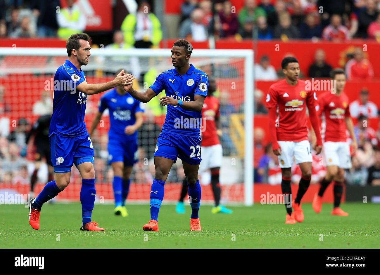 Demarai Gray of Leicester City celebrates after scoring his sides first ...