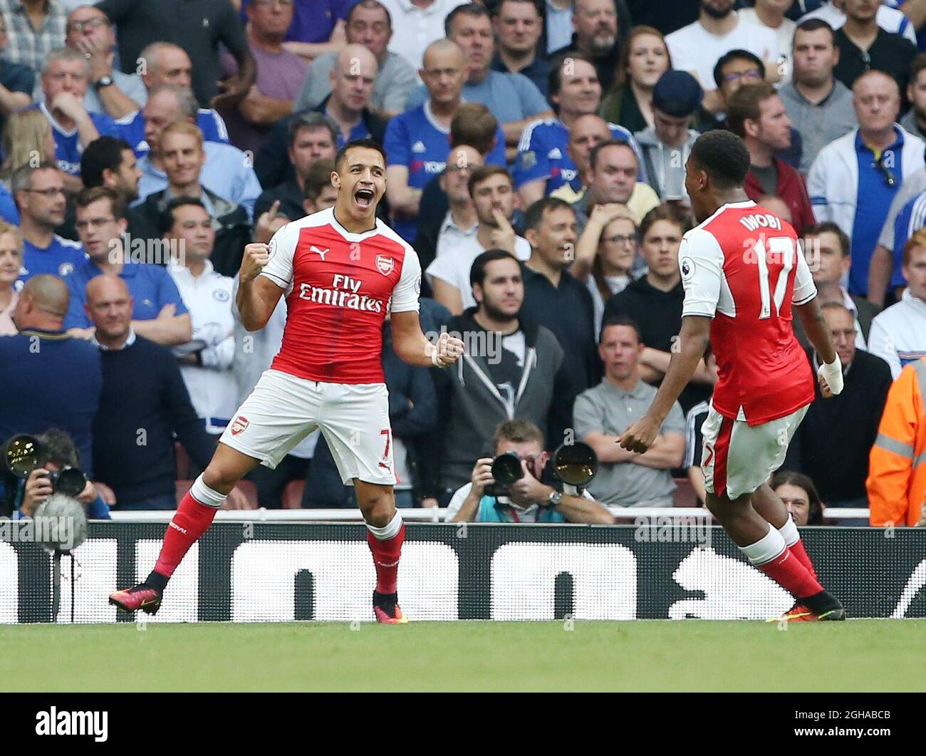 Arsenals alexis sanchez celebrates opening goal hi-res stock ...