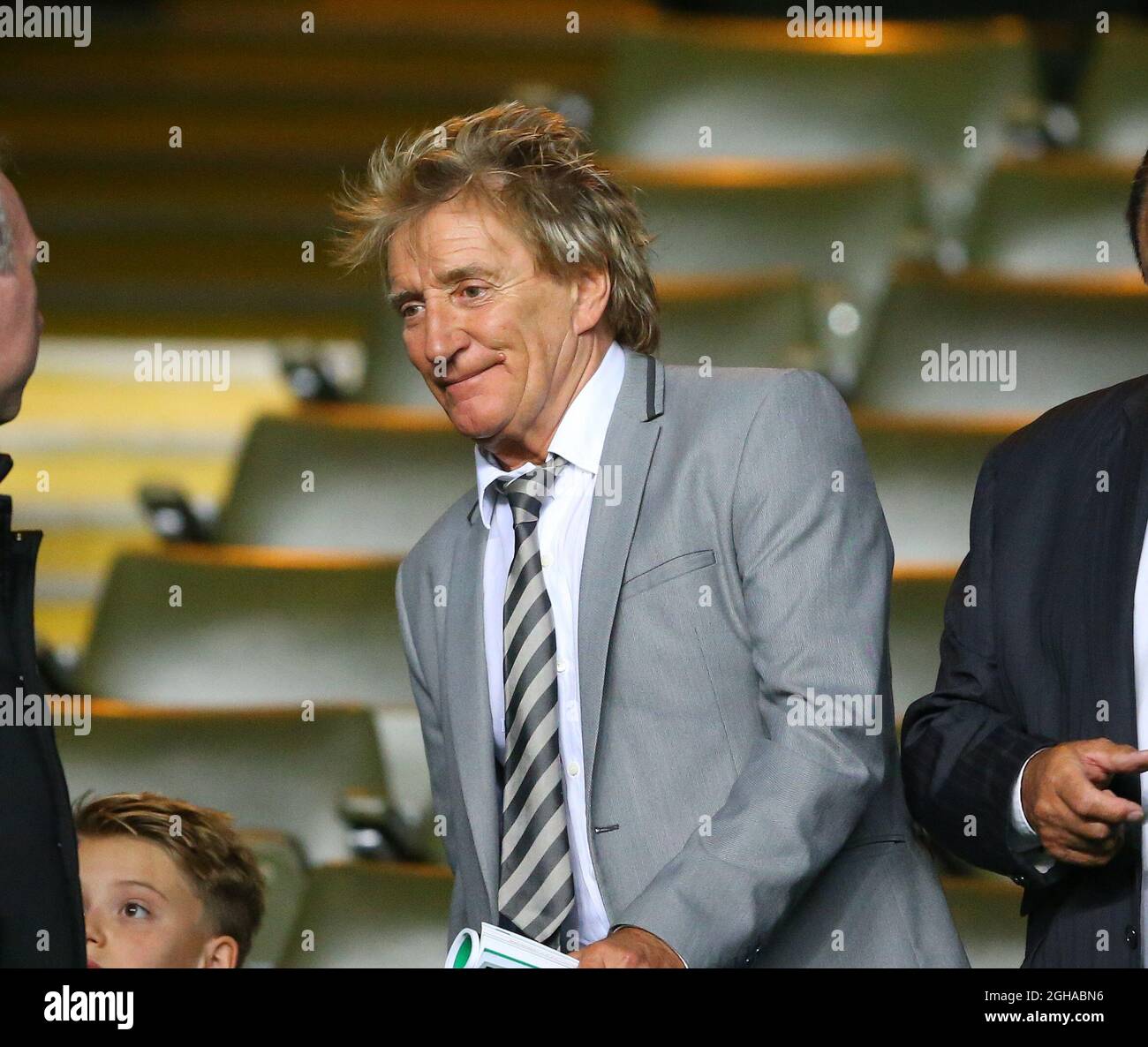 Singer and Celtic fan Rod Stewart takes his seat during the Champions ...