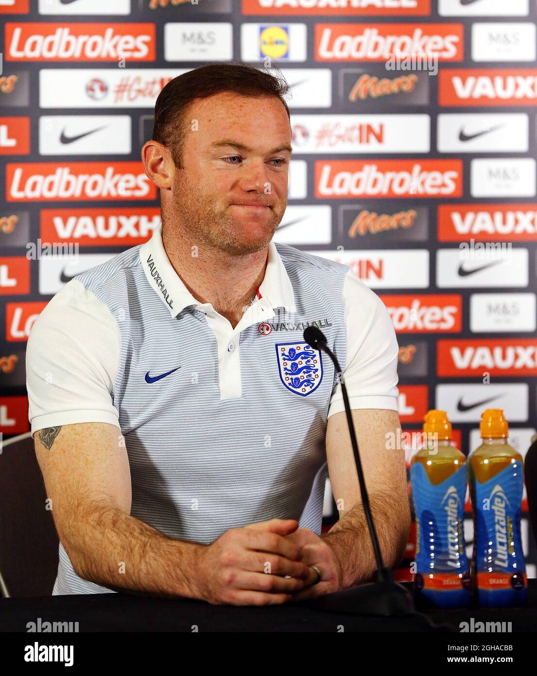England Captain Wayne Rooney speaks during the press conference at St ...
