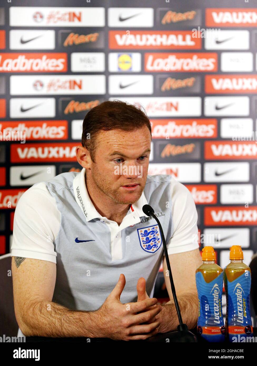 England Captain Wayne Rooney speaks during the press conference at St ...