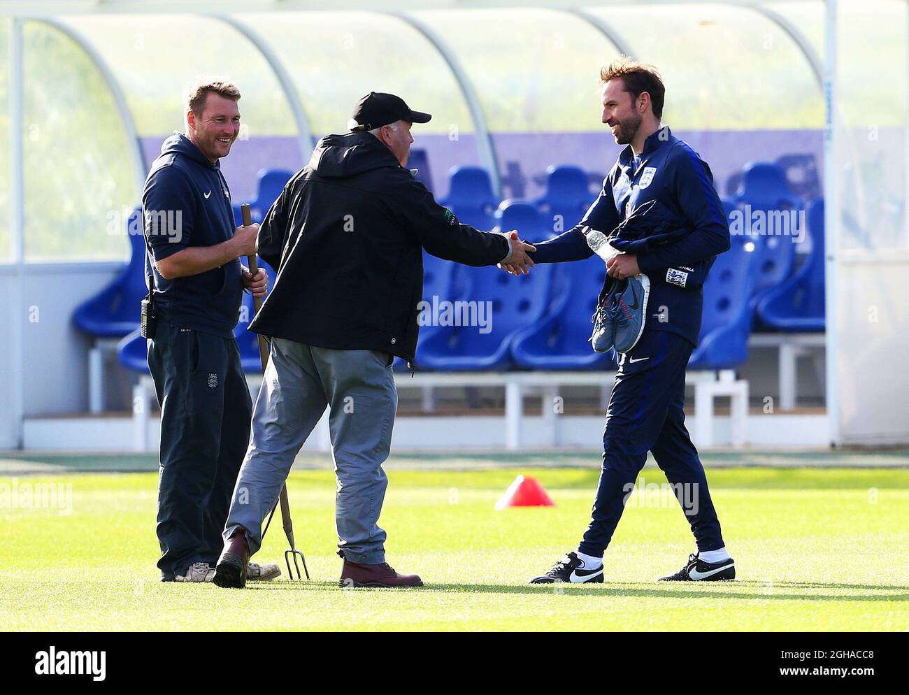 England manager Gareth Southgate greets the ground staff during the ...