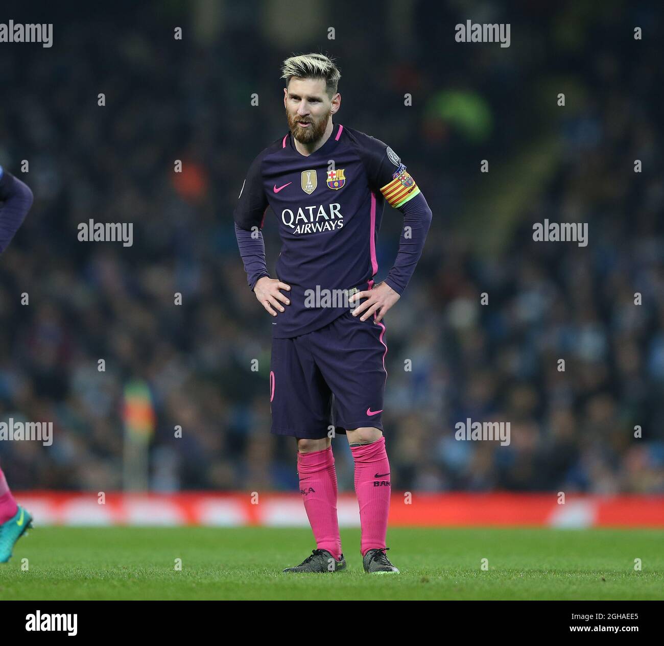 Lionel Messi of Barcelona watches the game pass him by during the ...