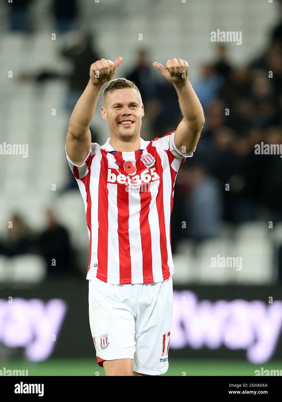 Stoke's Ryan Shawcross celebrates at the final whistle during the ...