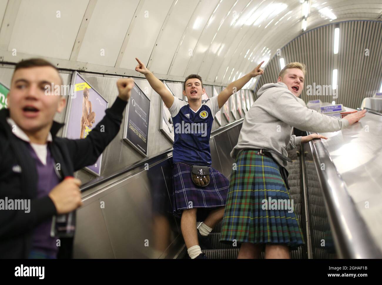 Scotland fans on the tube system before the FIFA World Cup Qualifying ...
