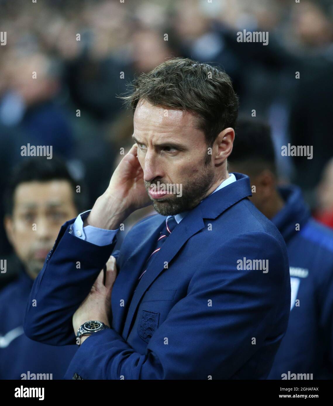 England's Gareth Southgate looks on during the friendly match at ...