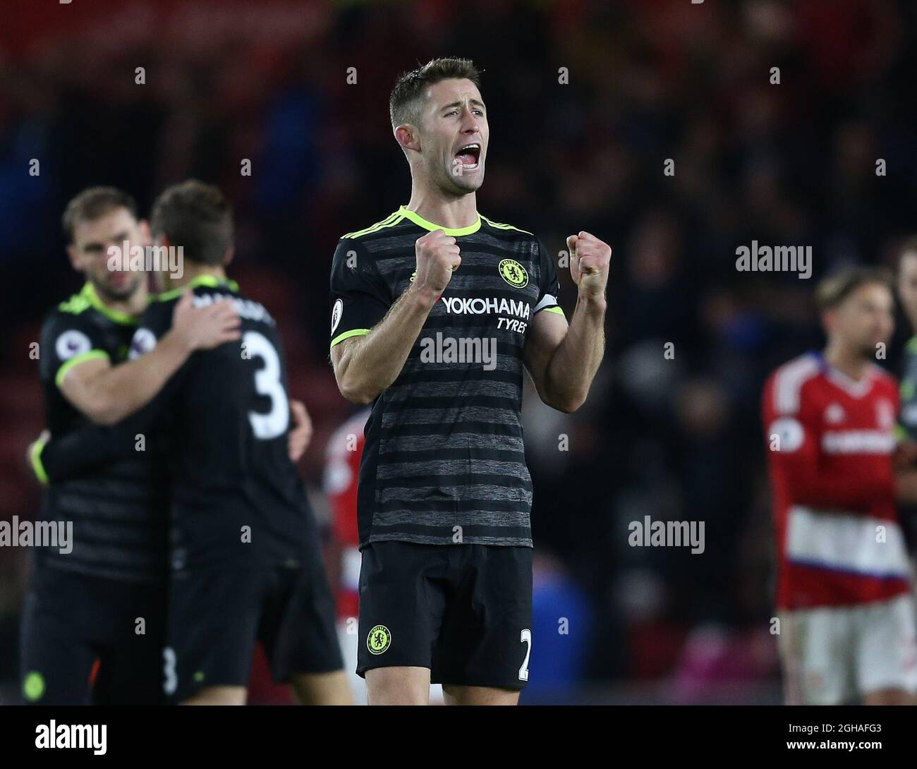 Gary Cahill of Chelsea celebrates the win during the English Premier ...