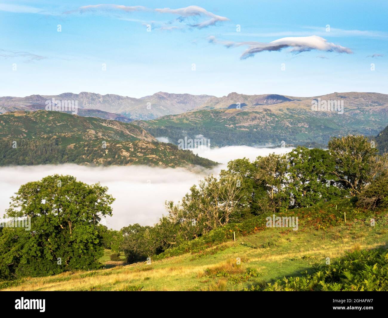Mist from a temperature inversion over Ambleside, looking towards the ...