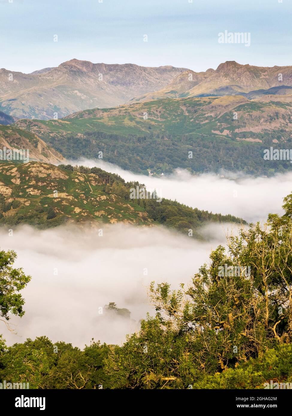 Mist from a temperature inversion over Ambleside, looking towards the ...