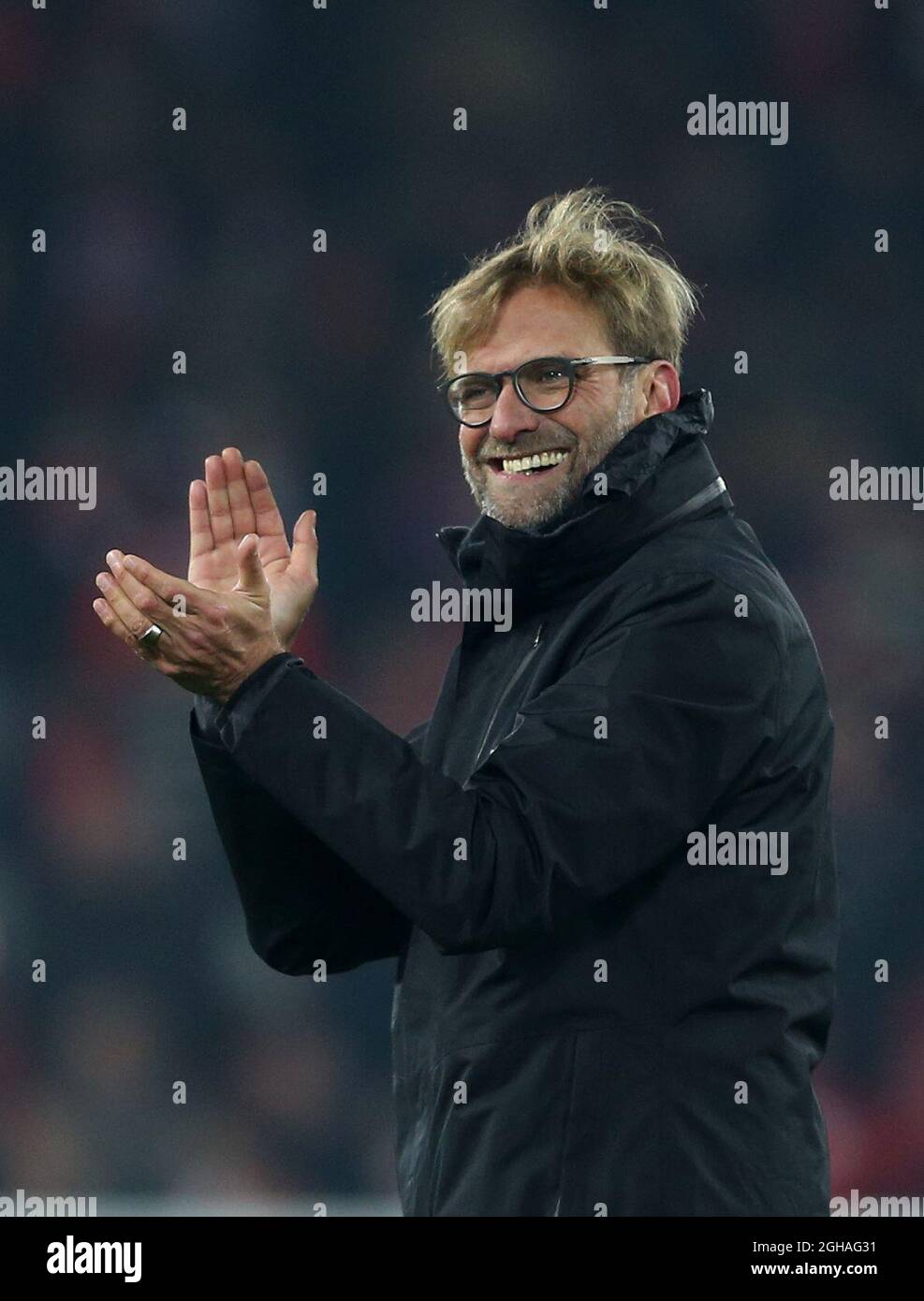 Jurgen Klopp manager of Liverpool enjoys the win during the Premier ...