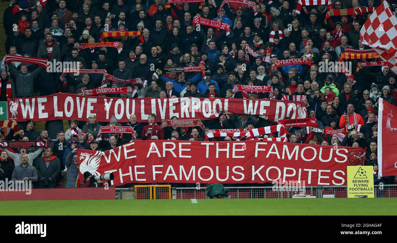 Fans and Banners on the Kop during the Premier League match at the ...