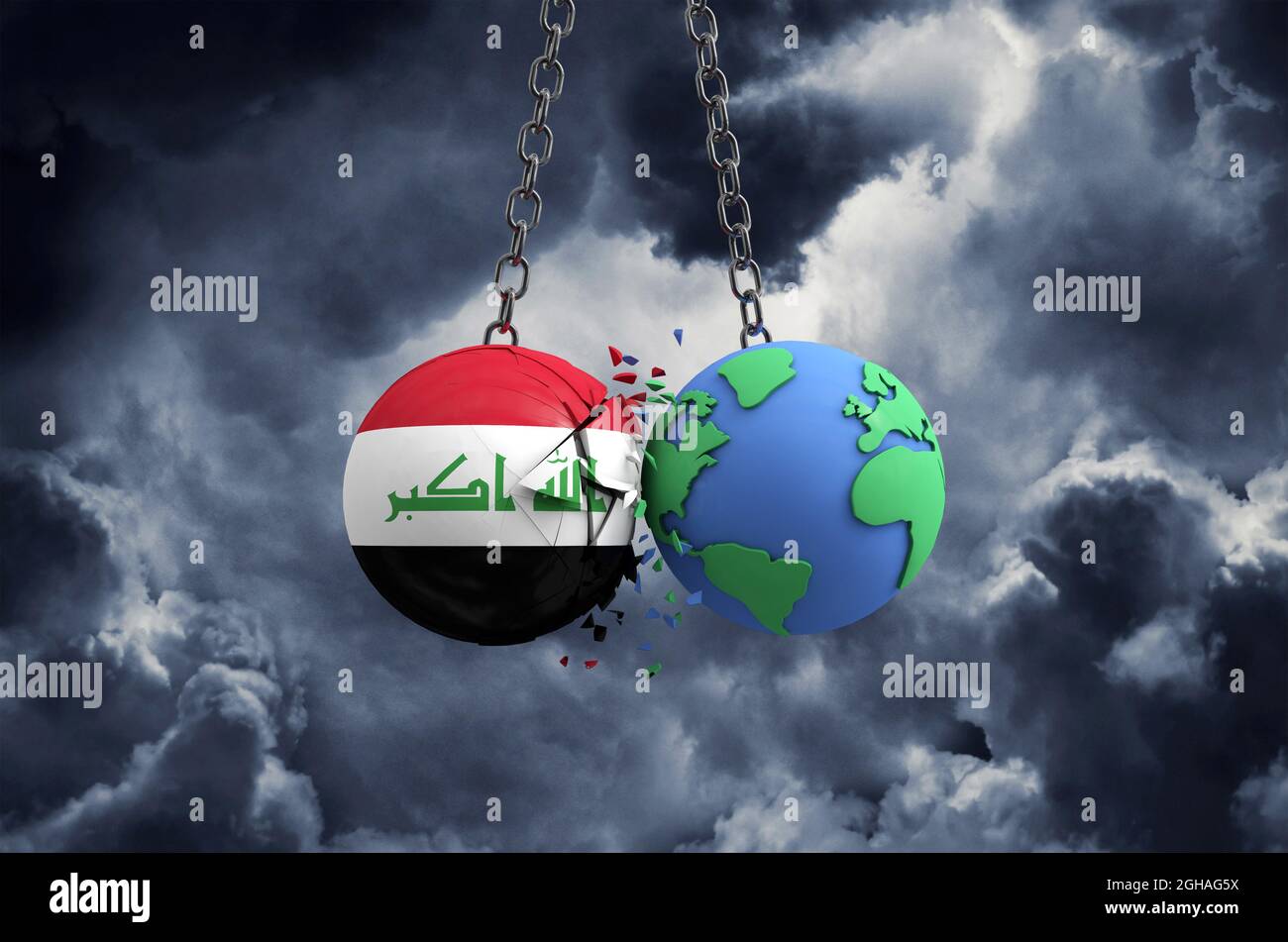 Iraq flag ball smashing into planet earth. Global impact and disaster ...