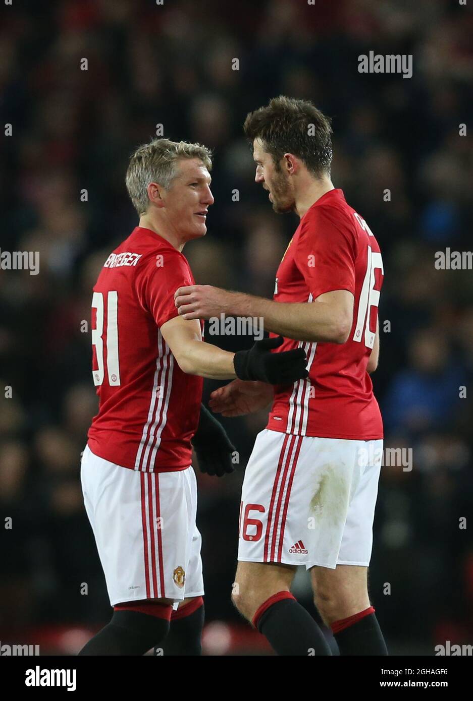 Bastian Schweinsteiger of Manchester United celebrates with Michael ...