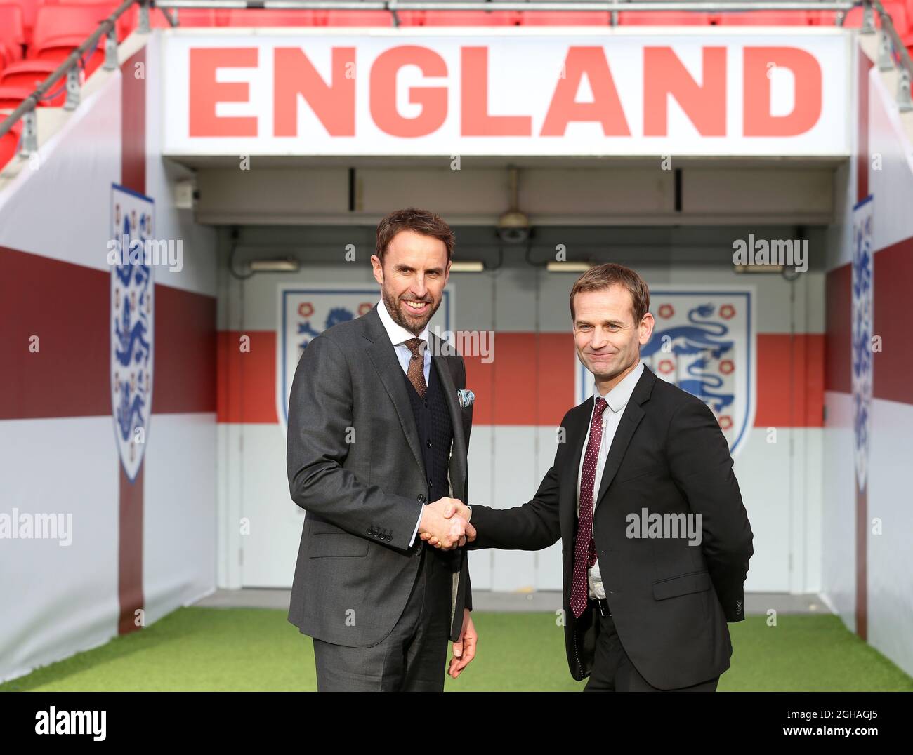 England Gareth Southgate with Dan Ashworth during his press conference ...