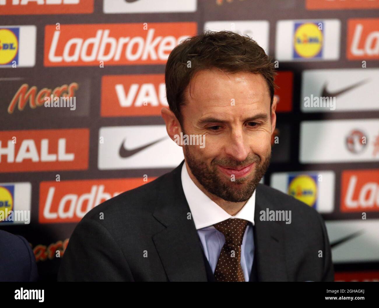 England's Gareth Southgate looks on during his press conference at ...