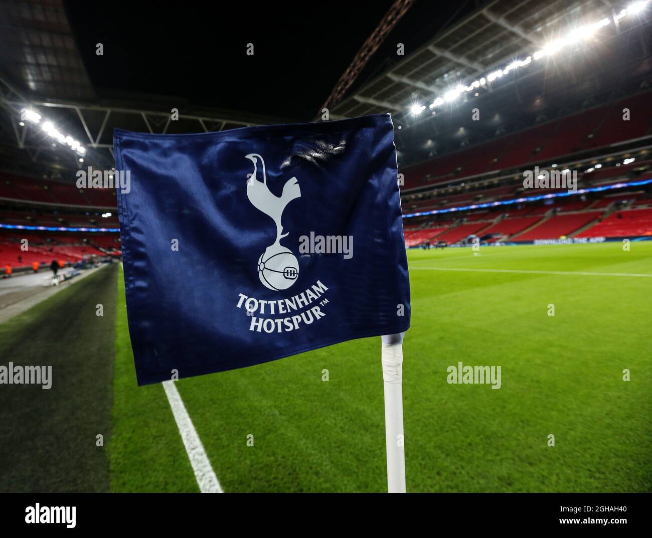 Tottenham's logo on the corner flag during the Champions League group ...