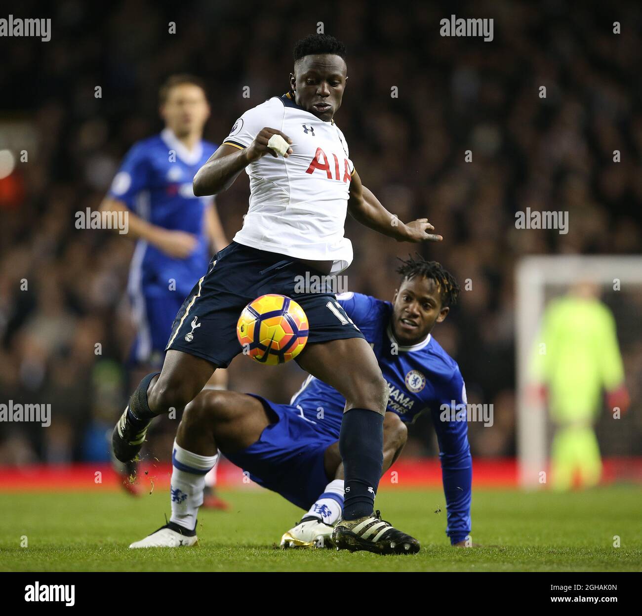 Victor Wanyama of Tottenham intercepts Michy Batshuayi of Chelsea ...