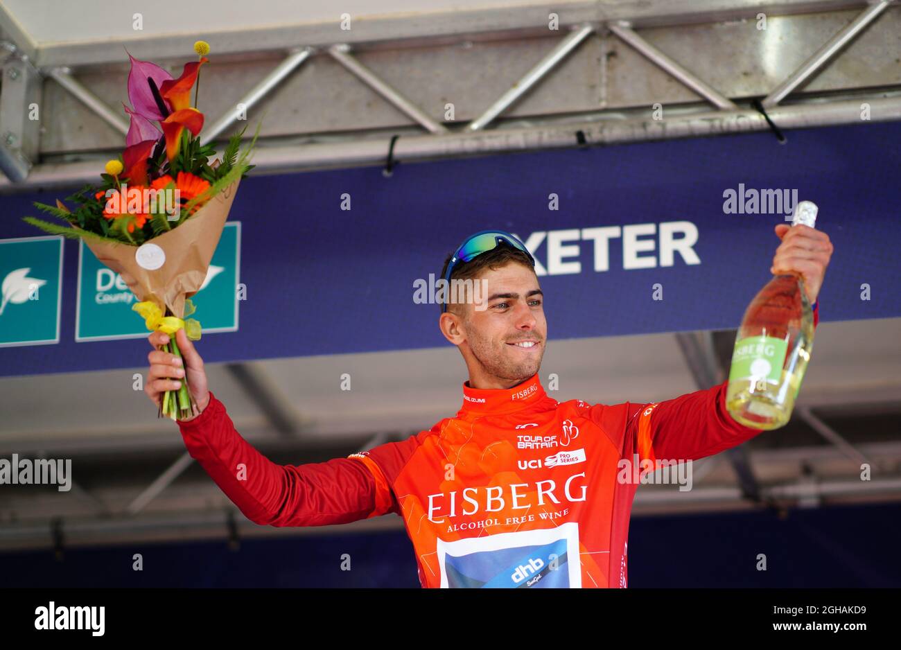Sprint Leader Jacob Scott on the podium after stage two of the AJ Bell ...