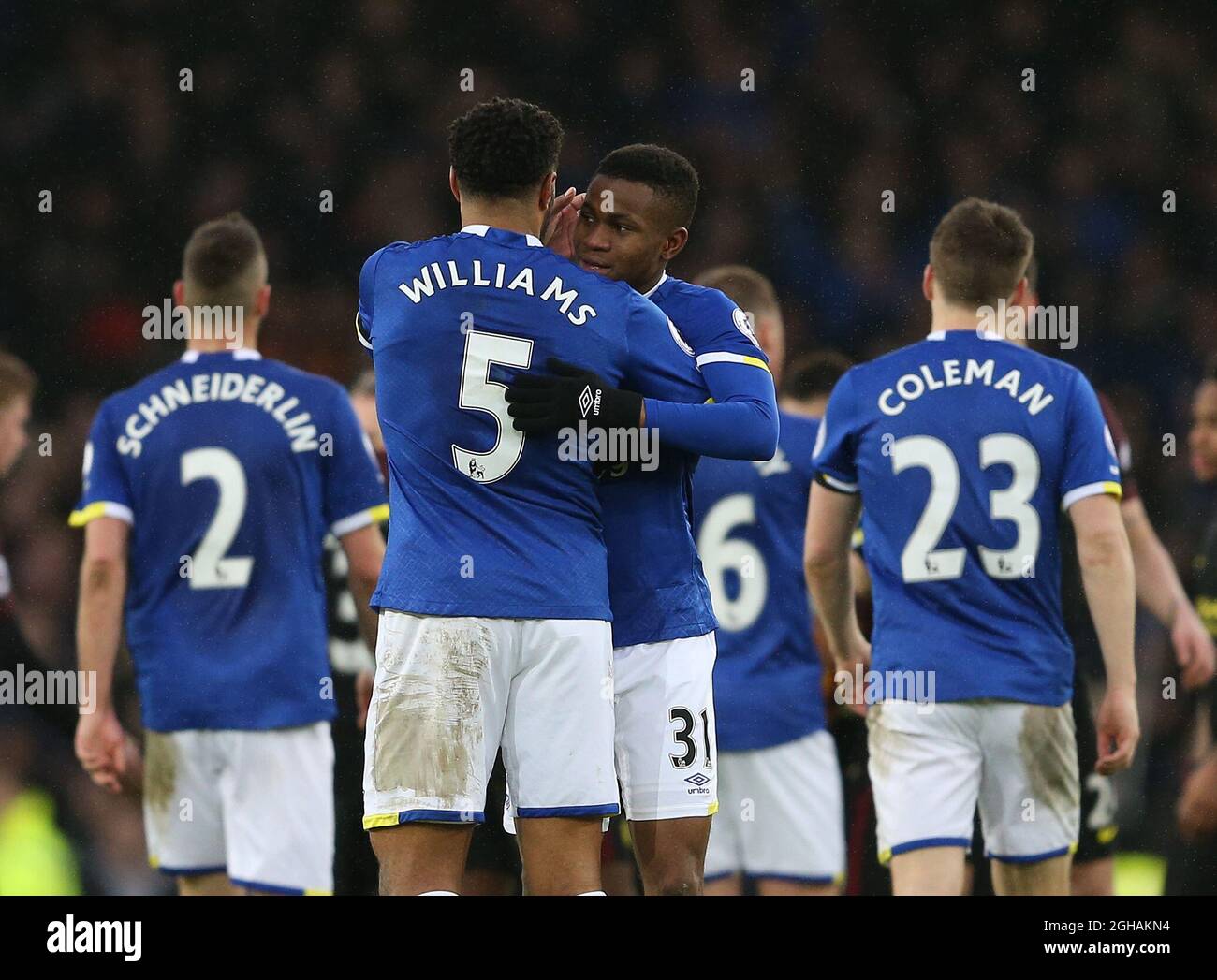 Ademola Lookman of Everton celebrates scoring on his debut with Ashley ...