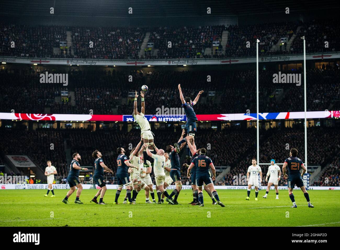 England's Maro Itoje takes a lineout during the 2017 RBS 6 Nations ...
