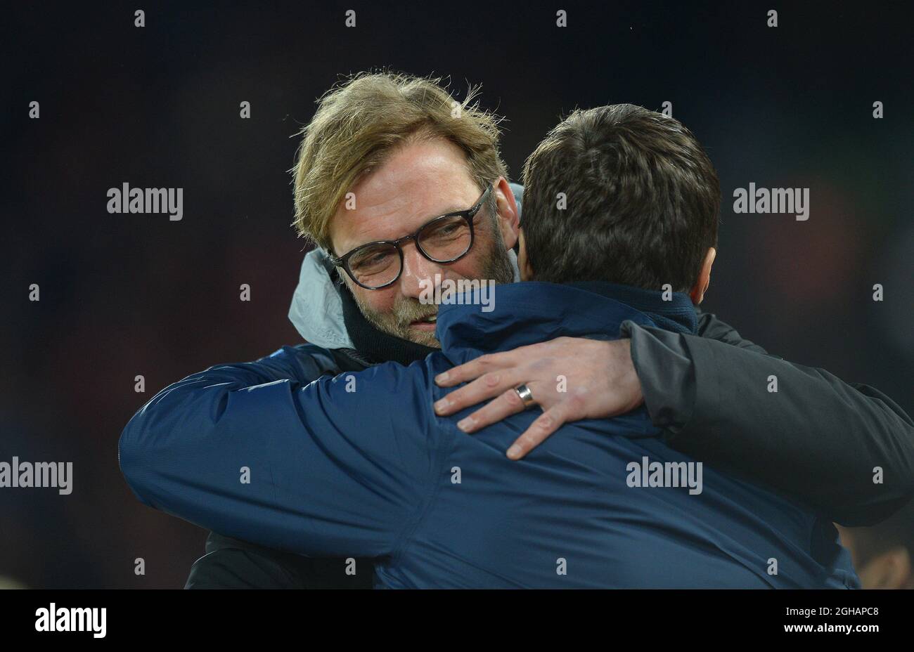 Liverpool Manager Jurgen Klopp hugs Tottenham Hotspur Manager Mauricio ...