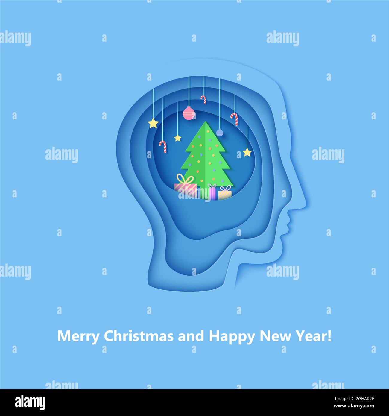 Man brainstorm head in paper cut style. Silhouette of layered human ...