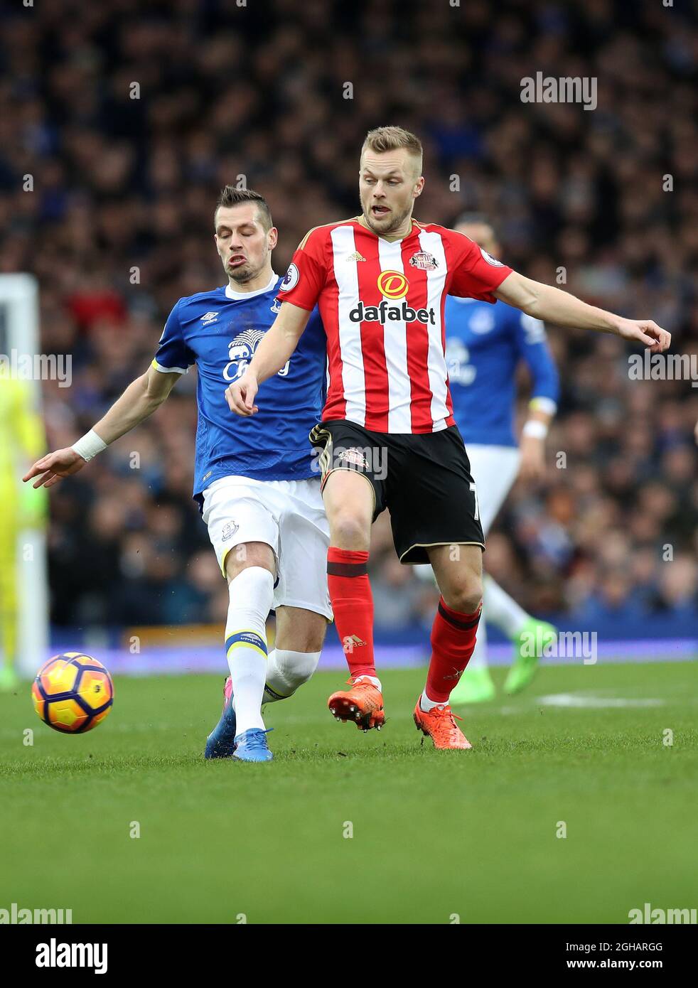 Seb Larsson of Sunderland and Morgan Schneiderlin of Everton during the ...