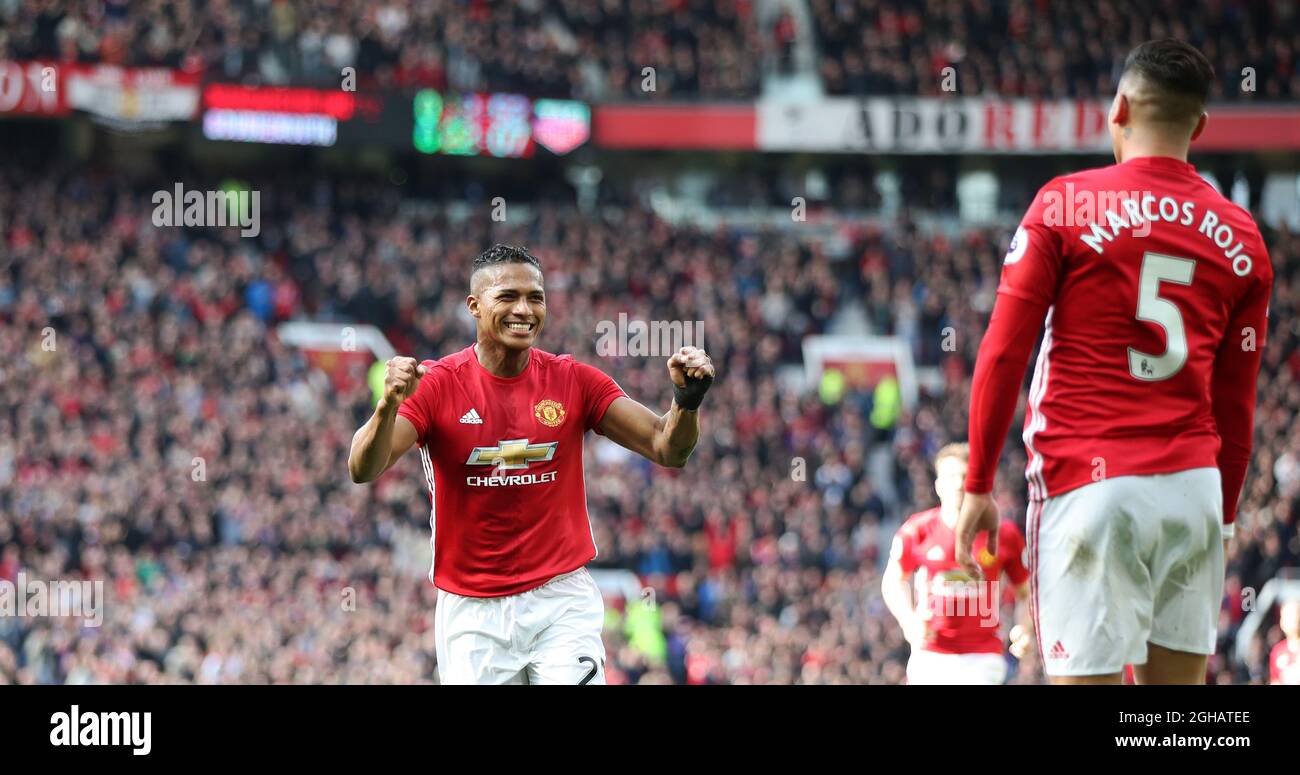 Marcos Rojo of Manchester United celebrates scoring with Antonio ...