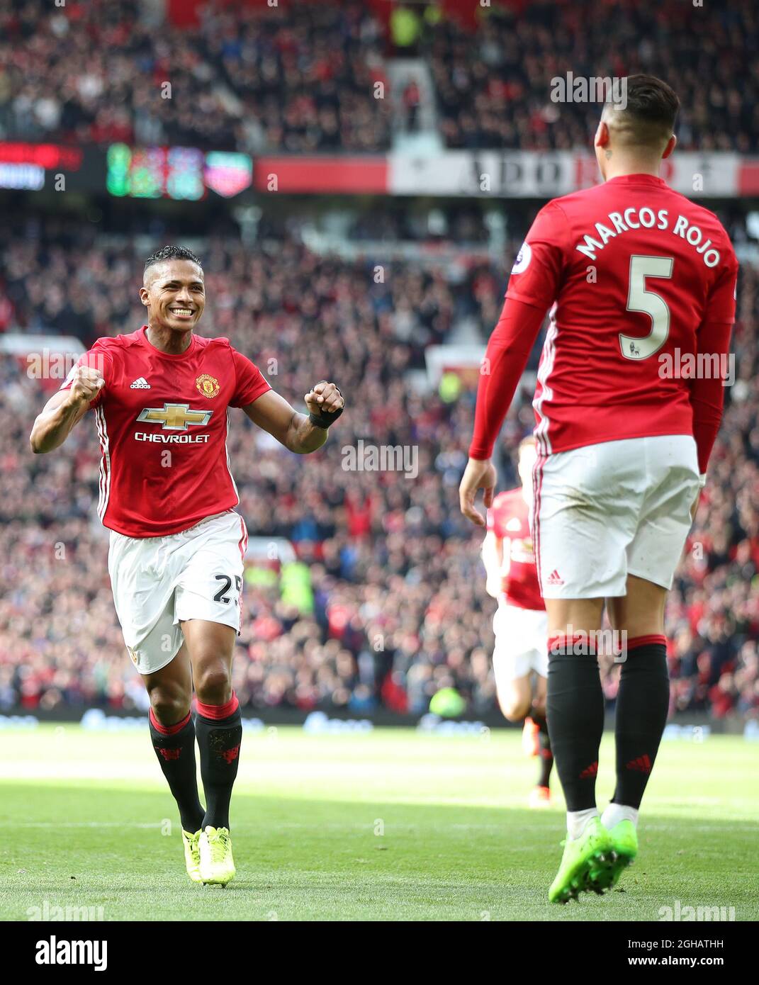 Marcos Rojo of Manchester United celebrates scoring with Antonio ...