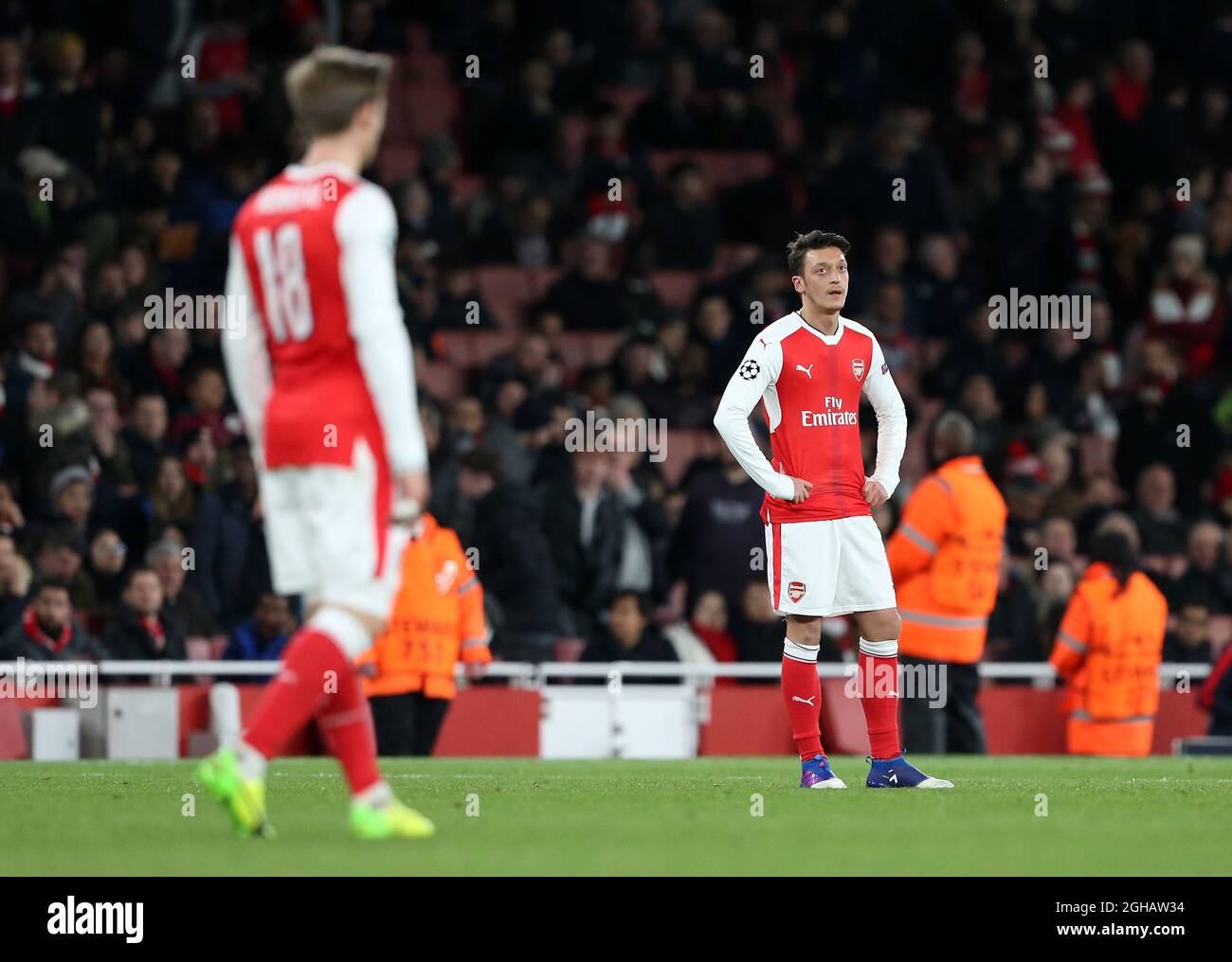 Arsenal's Mesut Ozil looks on dejected during the Champions League ...