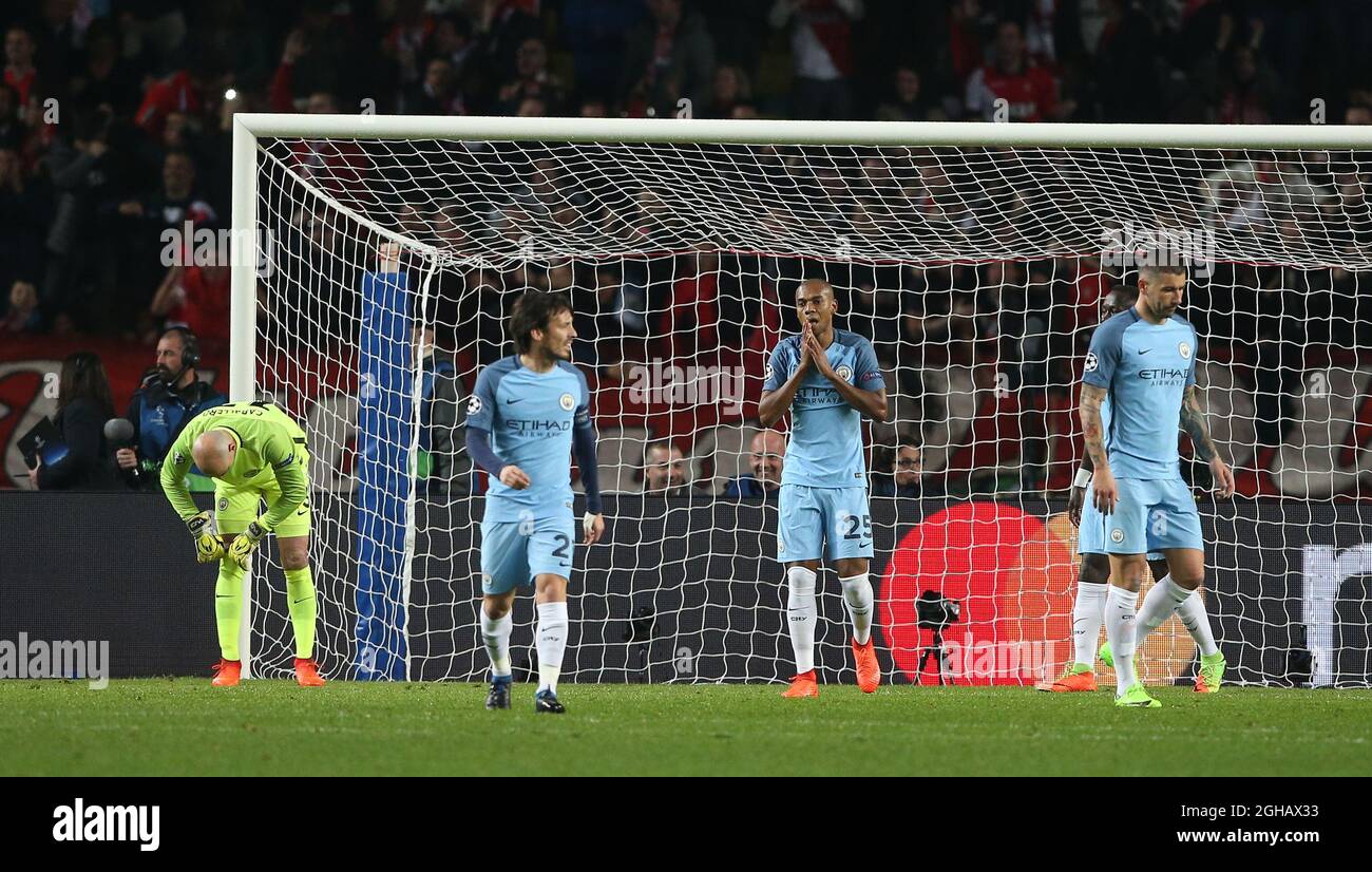 Dejected Manchester City players following the first goal during the ...