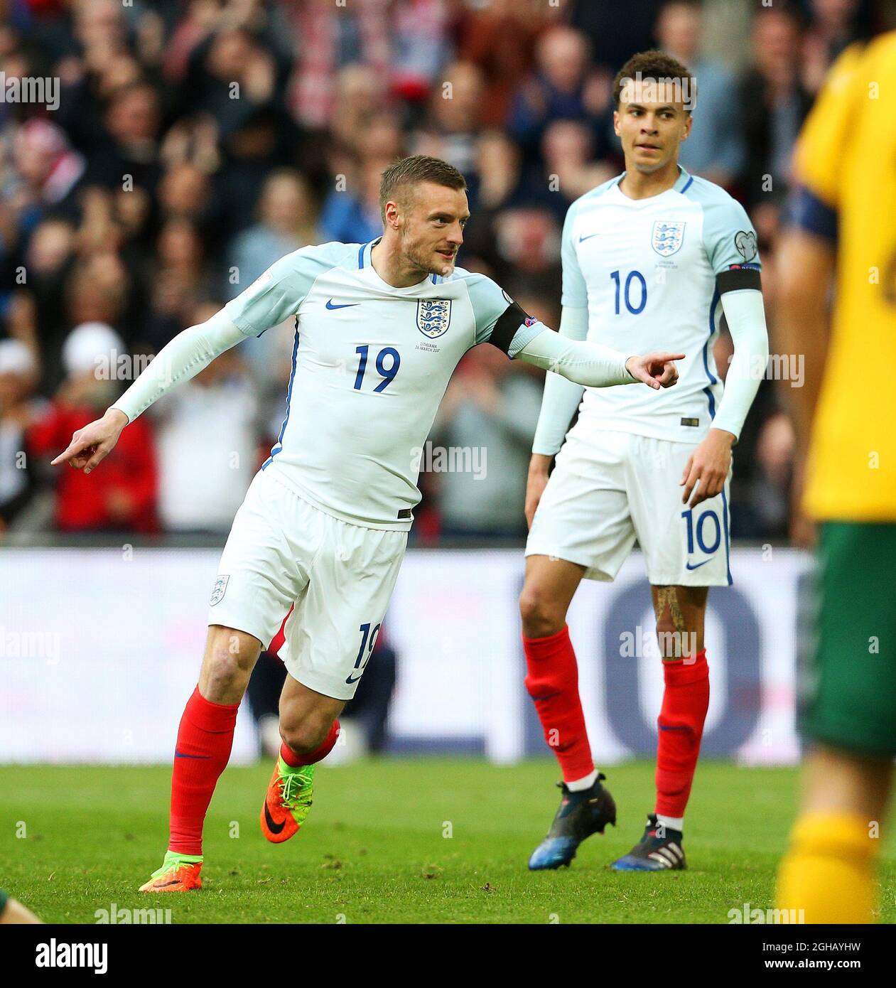 Jamie Vardy of England celebrates after scoring his sides second goal ...