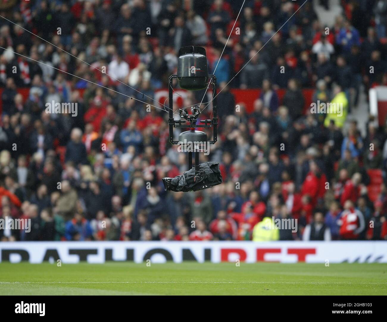 Spider cam during the English Premier League match at Old Trafford ...