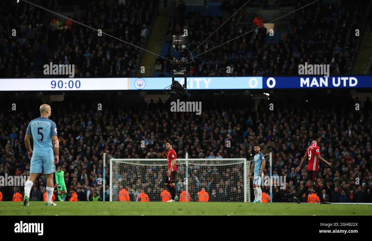 Spider cam during the English Premier League match at The Etihad ...