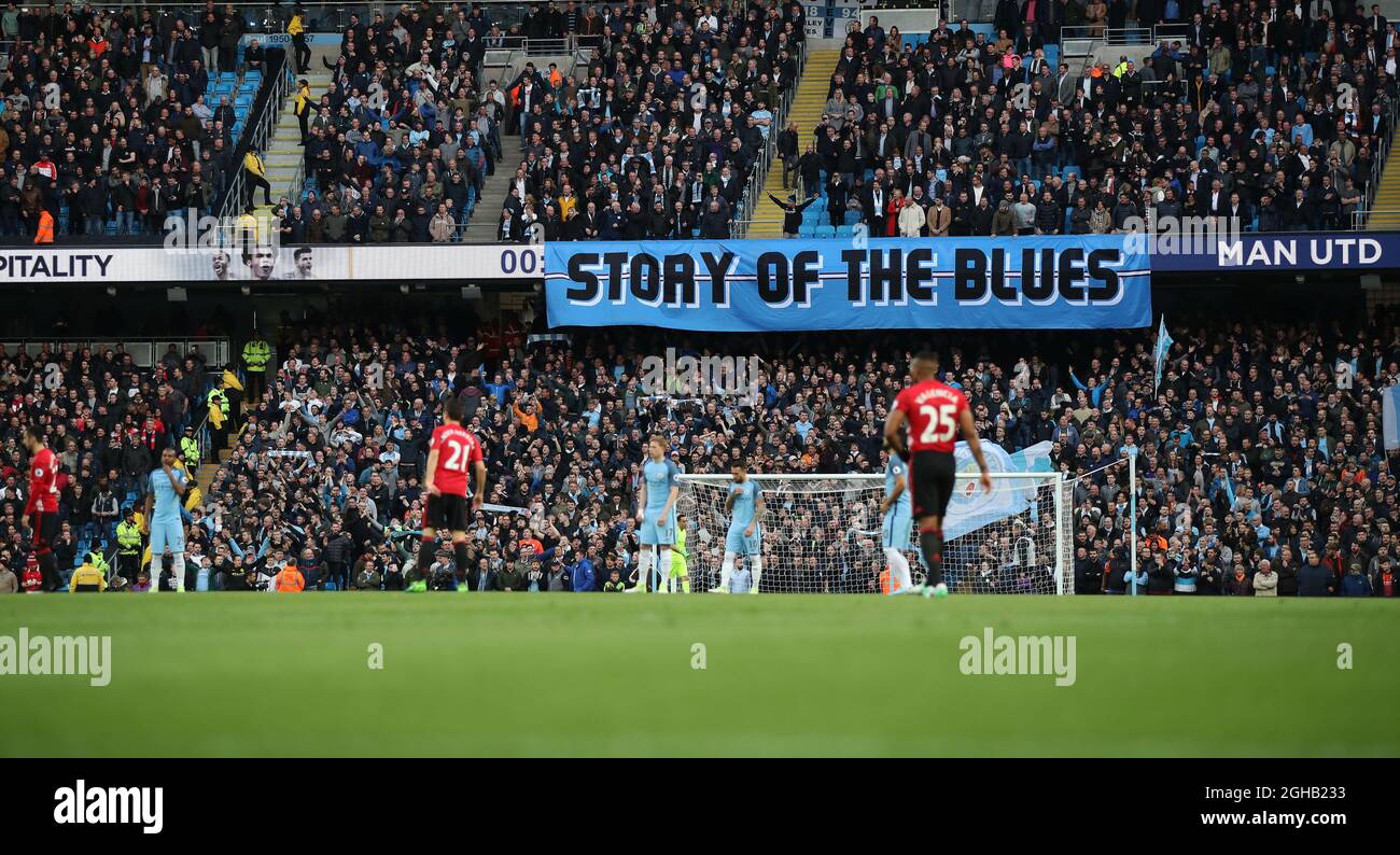 Manchester City fans banner during the English Premier League match at ...