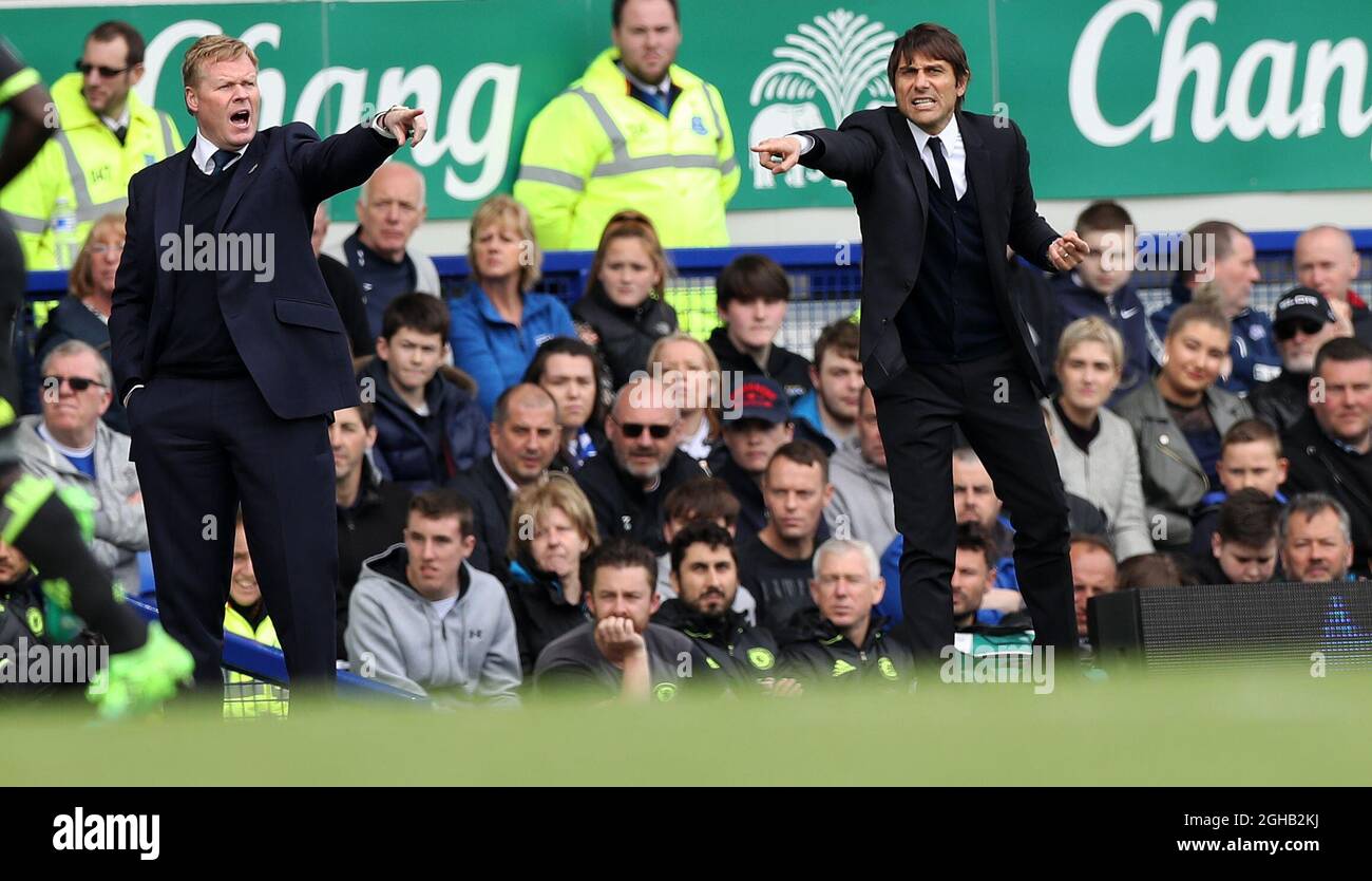 Antonio Conte manager of Chelsea and Everton manager Ronald Koeman ...