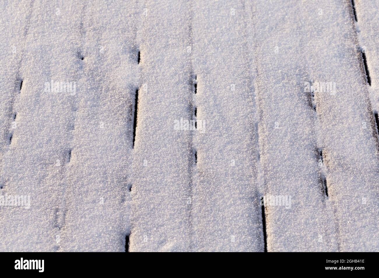 Snow covered wood terrace floor background texture Stock Photo - Alamy