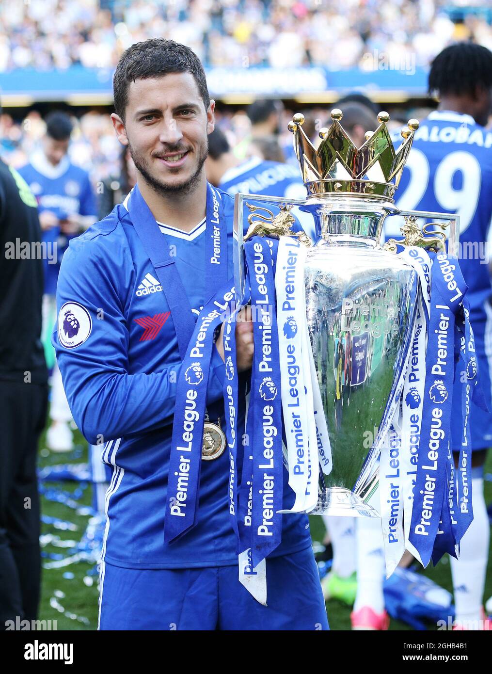 Chelsea's Eden Hazard celebrates with the trophy during the Premier ...